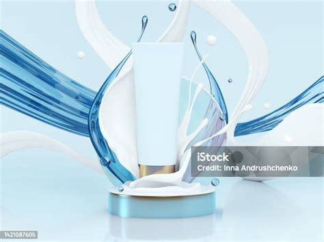 크림의 튜브 액체 화장품 스킨 케어 화장품 병 바디 크림 스플래쉬의 바디 로션 3d 렌더링 치약 모형 프로모션 배너 파란색 배경 헤어 젤에 대한 스톡 사진 및 기타 이미지