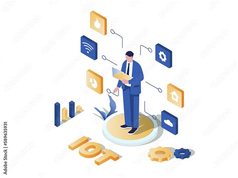 IOT Analytics Concept D Isometric Web Scene People Working With Data Collected From Different