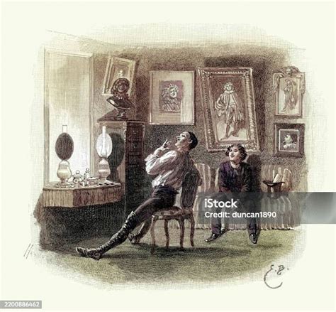 무대 극장의 역사 분장실에서 배우와 이야기하는 남자 빈티지 일러스트레이션 1890 년대 19 세기 1890 1899 년에 대한 스톡 벡터 아트 및 기타 이미지 Istock