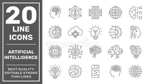 Artificial Intelligence Outline Icon Set With Machine Learning Smart Robotic Cloud Computing