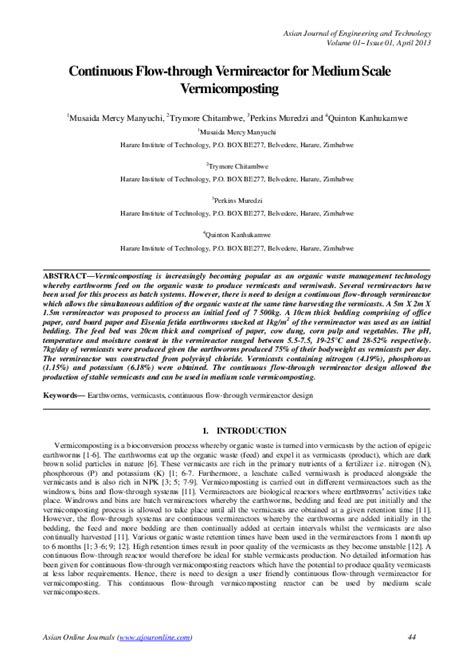 Pdf Continuous Flow Through Vermireactor For Medium Scale Vermicomposting