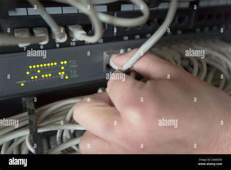 Rack Mounted Servers In A Server Room Close Up Stock Photo Alamy