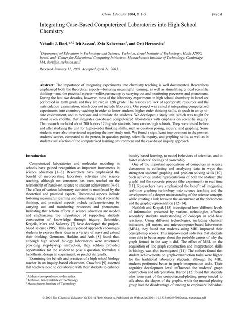 Pdf Integrating Case Based Computerized Laboratories Into High School Chemistry