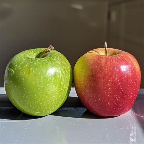 A Sidebyside Comparison Of Organic And Conventional Apples Premium Ai Generated Image