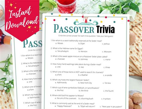 Passover Trivia Game Printable Passover Trivia Questions And Answers