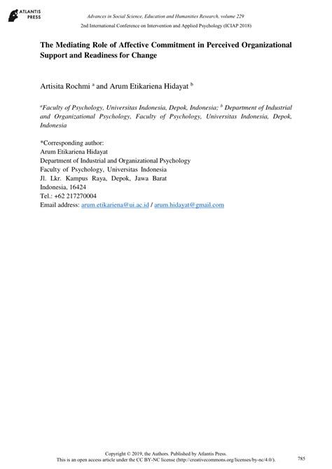 Pdf The Mediating Role Of Affective Commitment In Perceived