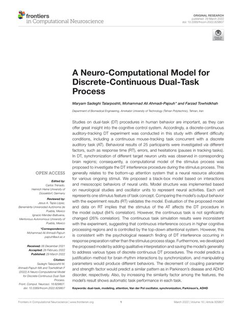 pdf a neuro computational model for discrete continuous dual task process