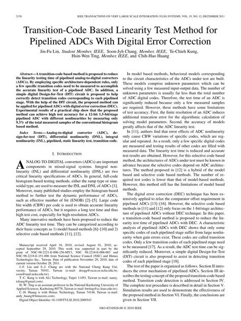 pdf transition code based linearity test method for pipelined adcs