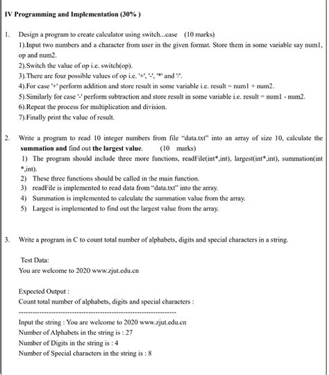 solved iv programming and implementation 30 design a