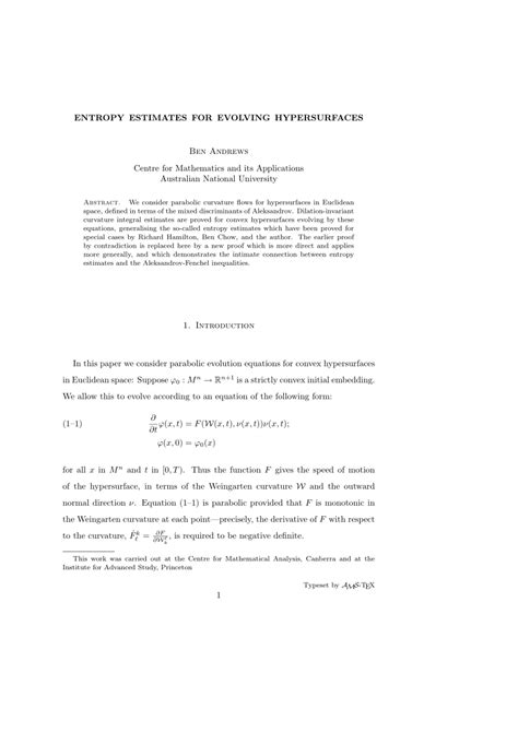 Pdf Entropy Estimates For Evolving Hypersurfaces