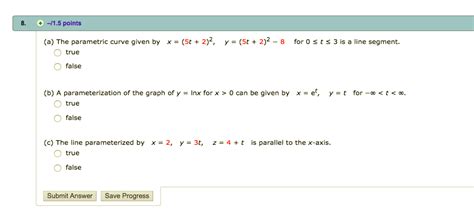 solved 8 1 5 points a the parametric curve given by x