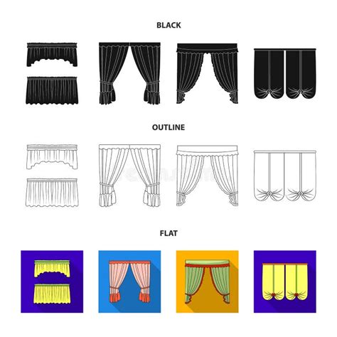 Different Types Of Window Curtains Curtains Set Collection Icons In Black Flat Outline Style