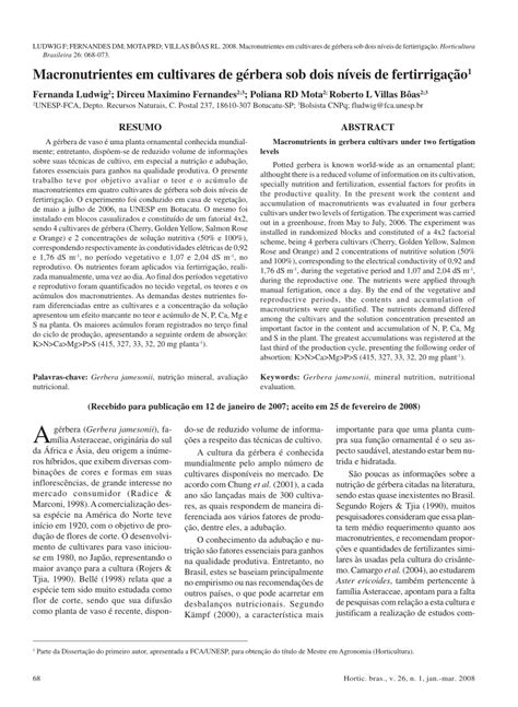 Pdf Macronutrients In Gerbera Cultivars Under Two Fertigation Levels