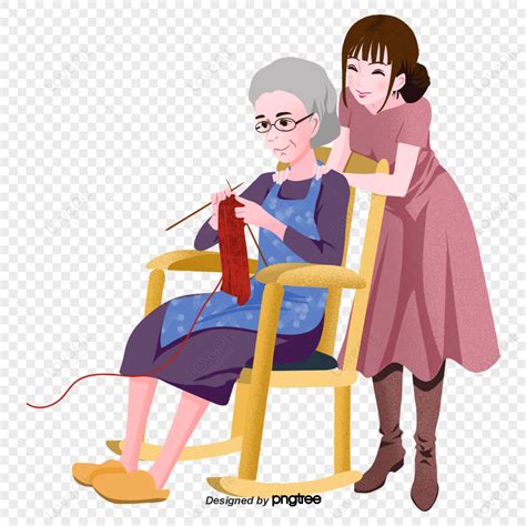 만화 일러스트 여자와 노인늙은이정경효도하다 Png 일러스트 무료 다운로드 Lovepik