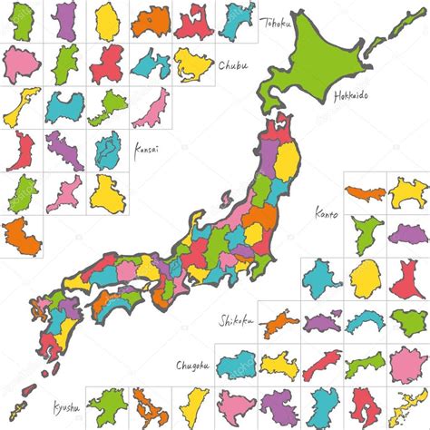 Map Of Japanese Prefectures Brush Stroke Illustrations — Stock Vector