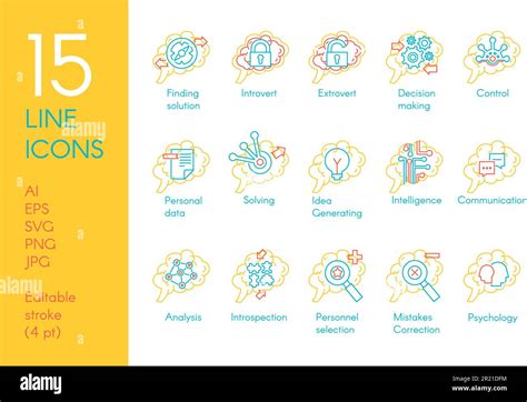 brain mind function collection icon set vector solving and finding