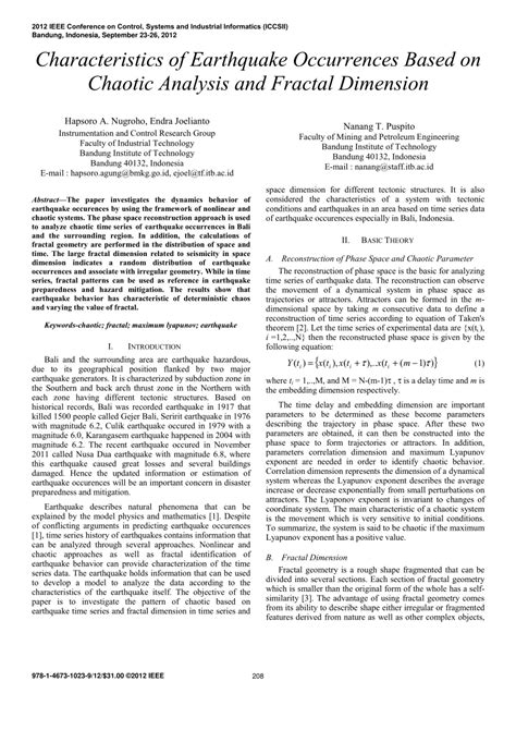 Pdf Characteristics Of Earthquake Occurrences Based On Chaotic Analysis And Fractal Dimension