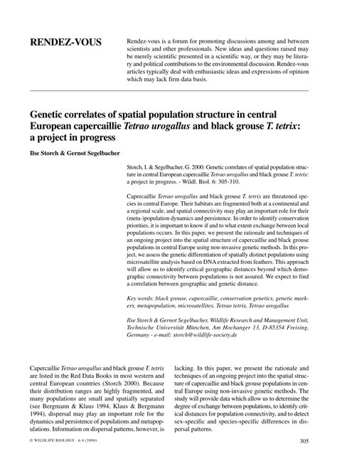 Pdf Genetic Correlates Of Spatial Population Structure In Central European Capercaillie Tetrao
