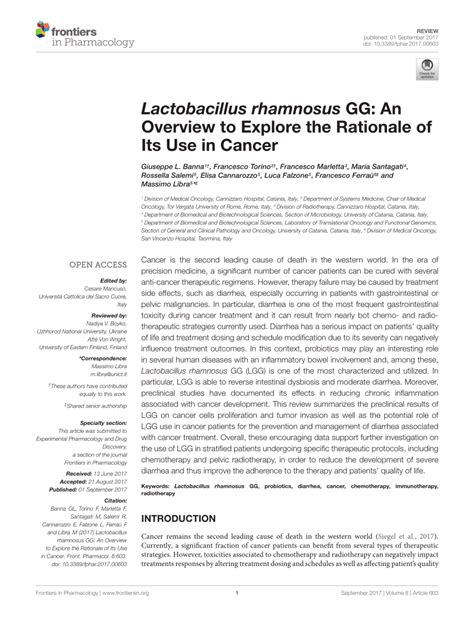 Pdf Lactobacillus Rhamnosus Gg An Overview To Explore The Rationale Of Its Use In Cancer