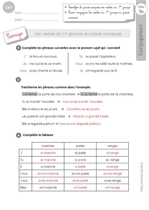 Le Passé Composé Des Verbes Du 1er Groupe Exercices Pdf Maria Schneider