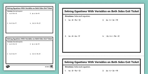 Eighth Grade Solving Equations With Variables On Both Sides Exit Ticket