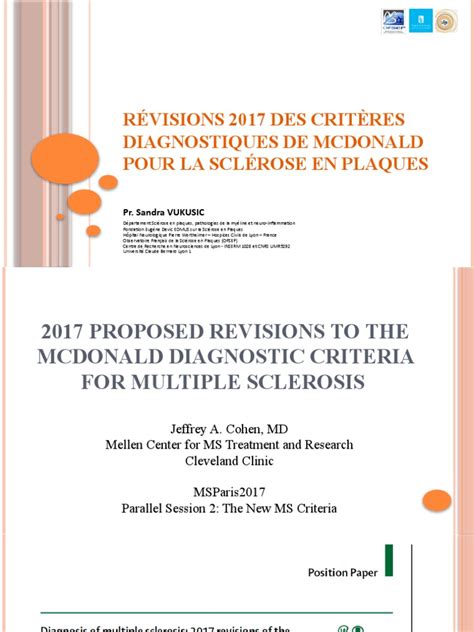 2017 Revisions Of The Mcdonald Diagnostic Criteria Pdf Sclérose En Plaques Neurologie