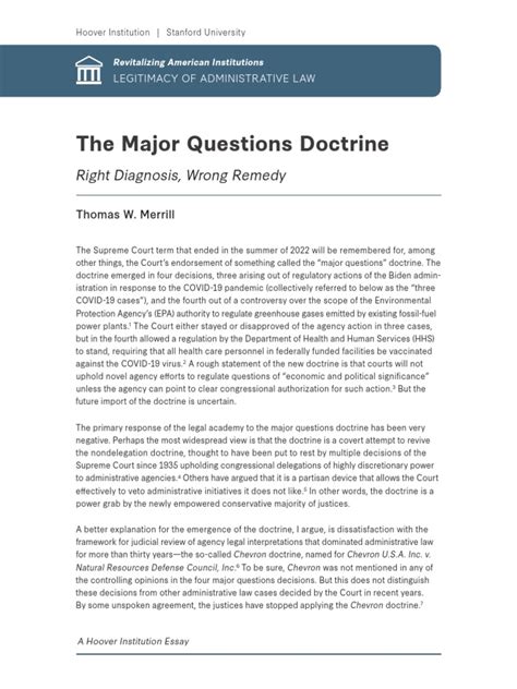 The Major Questions Doctrine Right Diagnosis Wrong Remedy Pdf