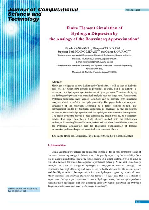 Pdf Finite Element Simulation Of Hydrogen Dispersion By The Analogy Of The Boussinesq
