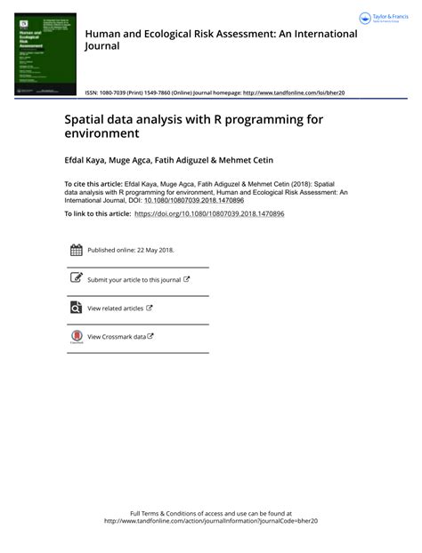 Pdf Spatial Data Analysis With R Programming For Environment