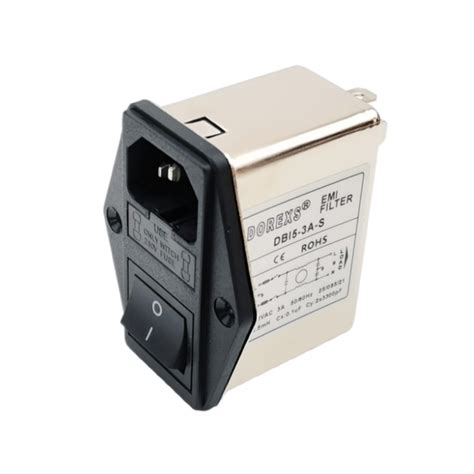 DBI S Single Phase EMI Filter Of Two Fuses And Rocker Switch And Socket Type Rated Current A