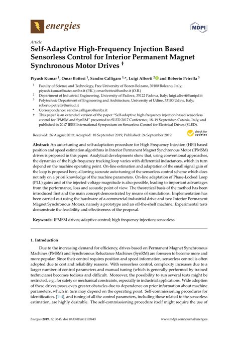 Pdf Self Adaptive High Frequency Injection Based Sensorless Control