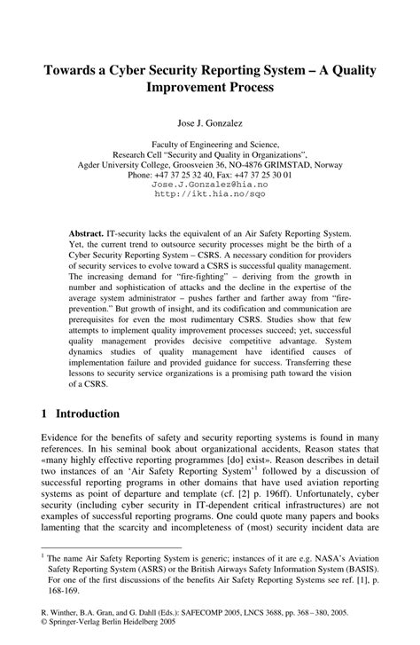 Pdf Towards A Cyber Security Reporting System A Quality Improvement