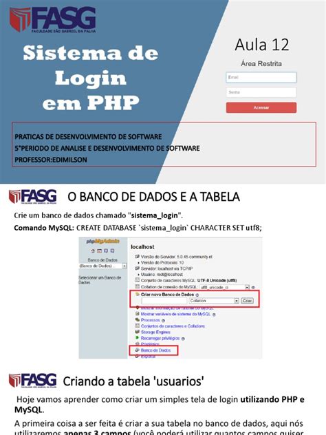 Aula Tela De Login Pdf Fazer Login Php