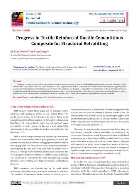 Pdf Progress In Textile Reinforced Ductile Cementitious Composite For Structural Retrofitting