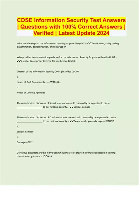 Cdse Information Security Test Answers Questions With 100 Correct Answers Verified Latest