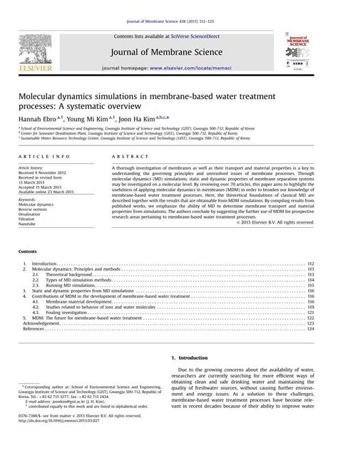 (PDF) Molecular dynamics simulations in membrane-based water treatment processes: A systematic ...