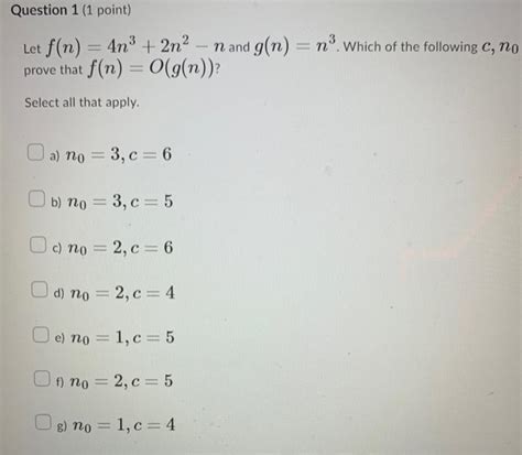 Solved Let F N N N N And G N N Which Of The Chegg Com