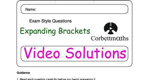 Expanding Brackets Answers Corbettmaths Youtube