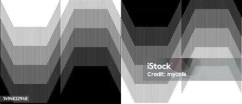 수직선과 육각형이 있는 추상 미술 기하학적 배경 선과 전환이 있는 착시 현상 흰색 배경에 검은색 선이 있고 검은색 면에 흰색