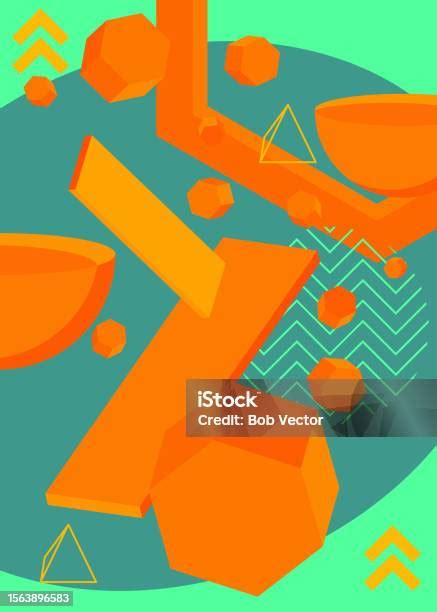 청록색 주황색 기하학적 그래픽 복고풍 테마 커버 최소한의 기하학적 요소 포스터 배너 디자인을 위한 빈티지 추상 모양 템플릿 0명에 대한 스톡 벡터 아트 및 기타 이미지
