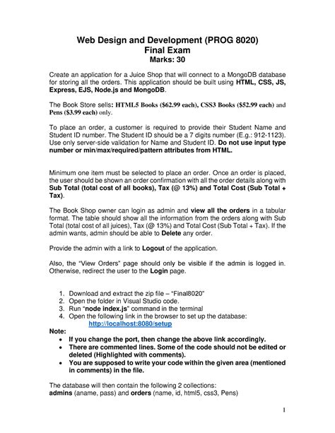 Prog8020 Final Exam 1 Web Design And Development Prog 8020 Final
