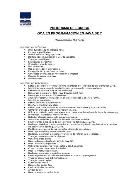 Oca Programacion Java Se7 Pdf Java Lenguaje De Programación