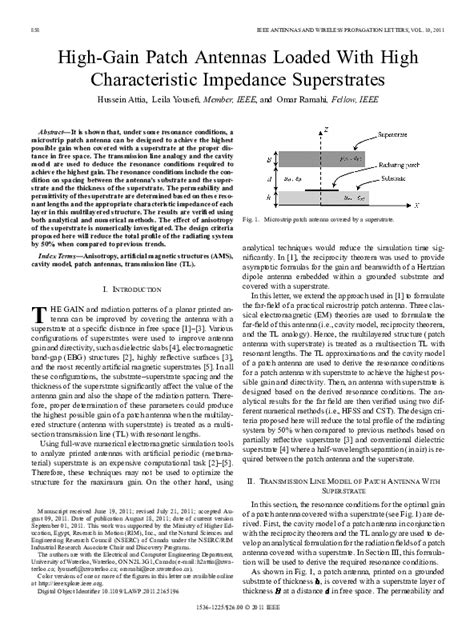 Pdf High Gain Patch Antennas Loaded With High Characteristic Impedance Superstrates