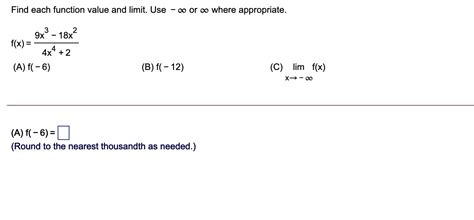 solved find each function value and limit use oo or where