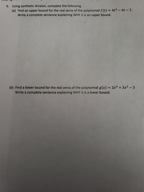 answered 6 using synthetic division complete… bartleby