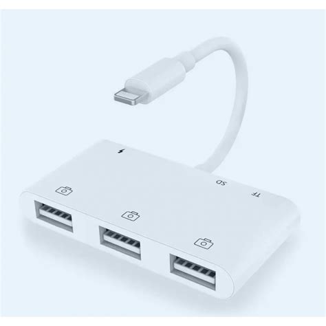 Адаптер Lightning - USB x 3 + SD + TF + PD для iPhone и iPad (Lightning ...