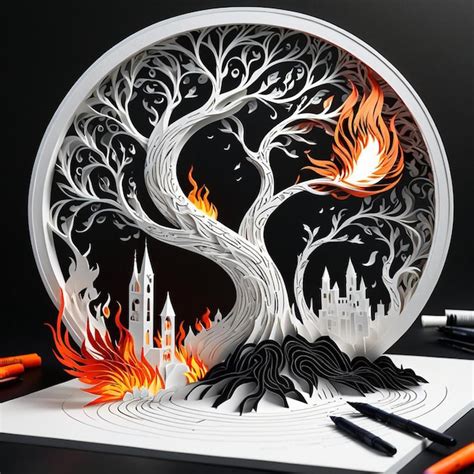 Premium Photo A Drawing Of A Tree With A Fire On It