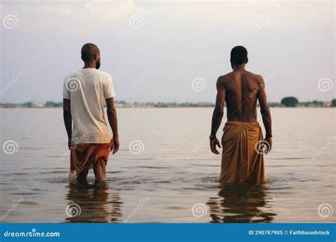 Baptism Two Black Men Standing In The Water Stock Illustration