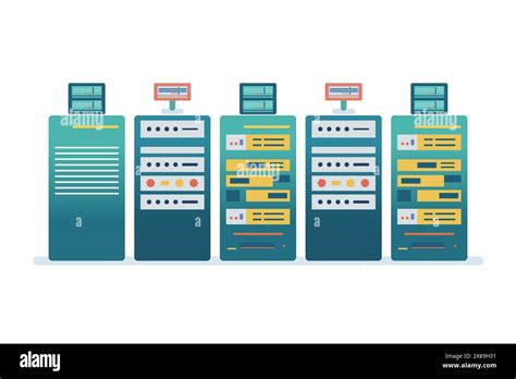 Server Room Racks Isolated On White Background Cloud System Concept Data Center Data Storage