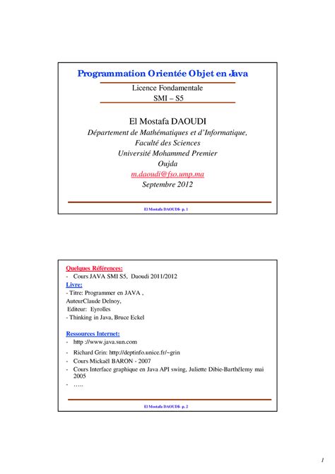 Programmation Orientee Objet En Java 1 El Mostafa Daoudi P 1